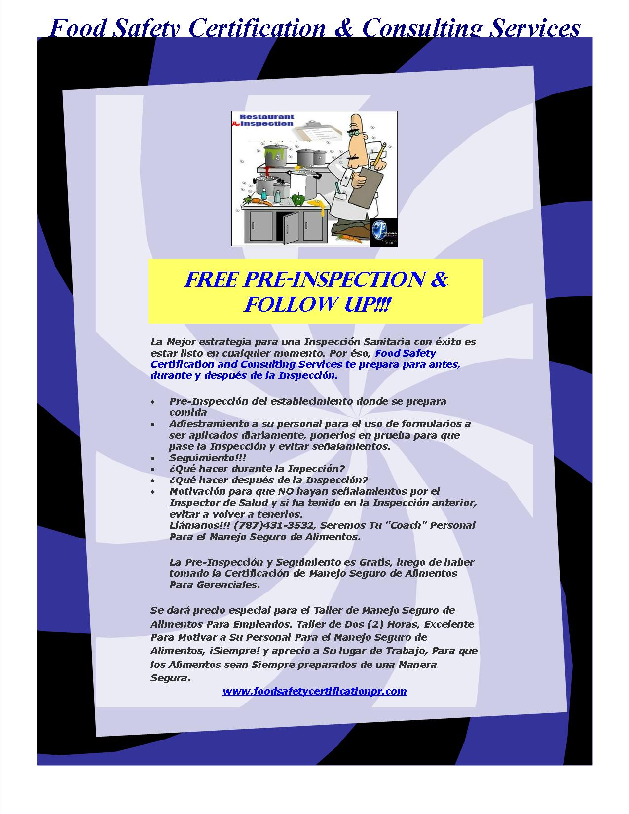 Pre-Inspeccion y Seguimiento, GRATIS/Free!!! | Food Safety ...